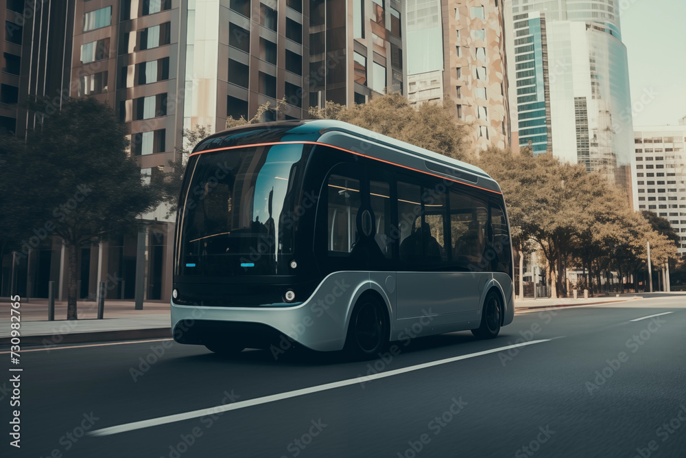 Self driving bus. Autonomous bus driving in city. Future Electric ...