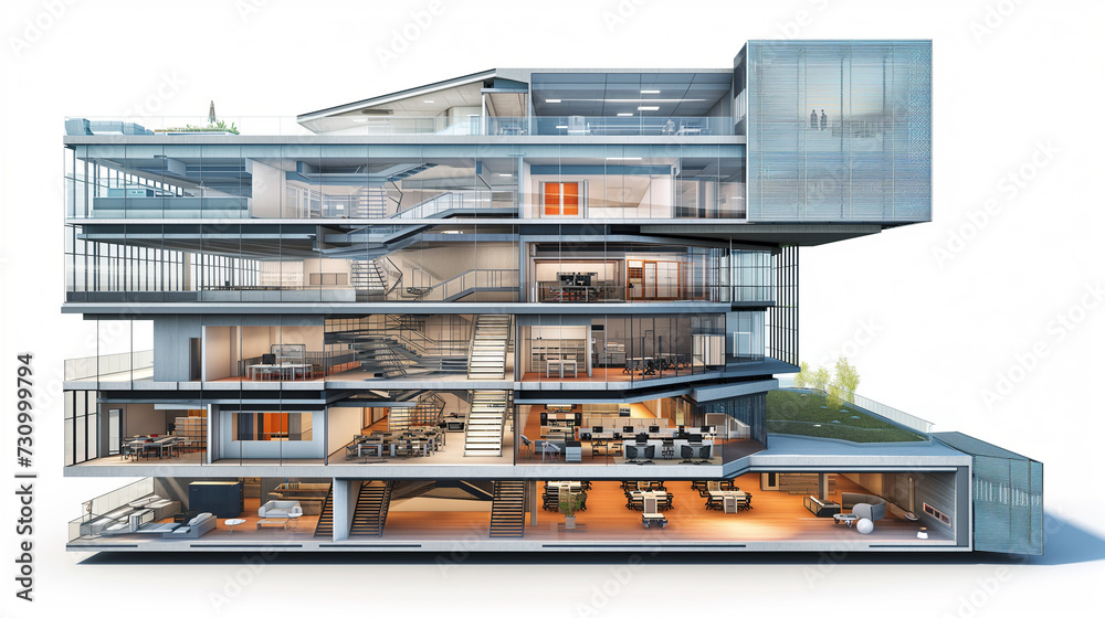 Architectural plan scheme of a Modern office building, cutaway Stock ...