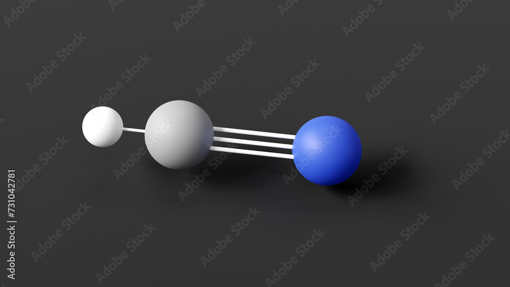 hydrogen cyanide molecular structure, prussic acid, ball and stick 3d ...