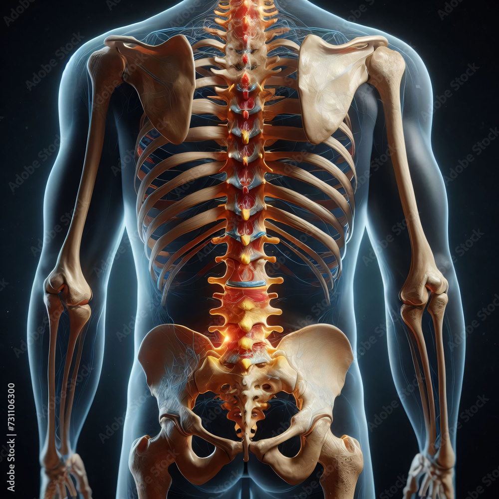 Spinal column and vertebral structure, anatomy, 4k, HD, human body ...