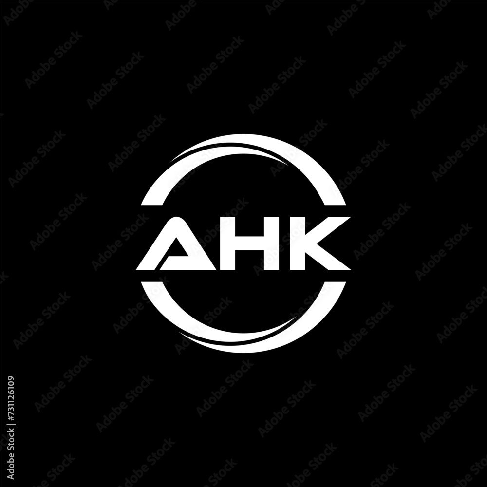 AHK letter logo design with black background in illustrator, cube logo ...