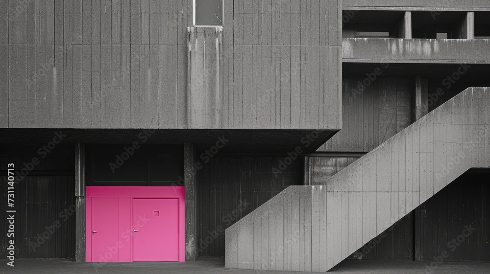 Generative AI, brutalism style concrete building, pink and grey colors ...