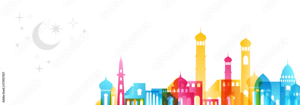 Muslim cityscape. Colorful horizontal border from traditional islamic ...