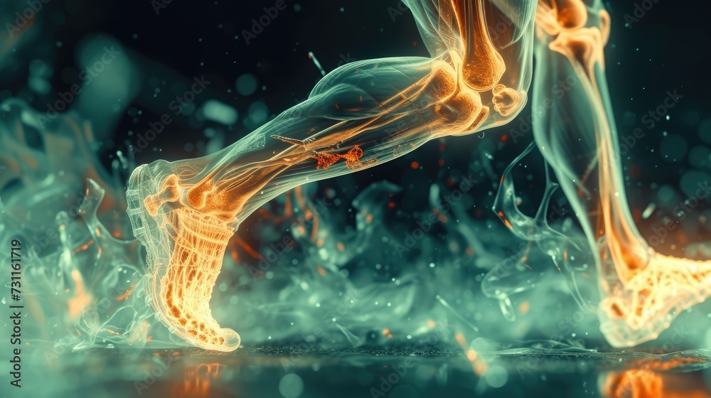Hyper-realistic stock image of a knee in sharp-focus. Dark cyan hues ...