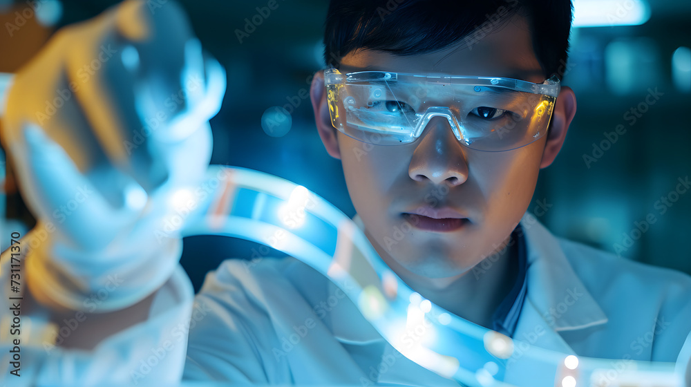 cutting-edge technology, a scientist examining a new flexible ...