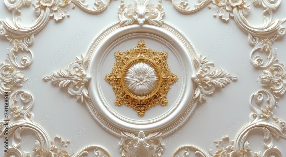 Victorian-style decorative frame background with white-golden 3D ...