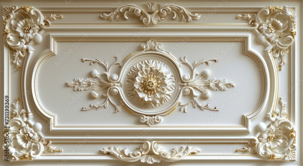 Victorian-style decorative frame background with white-golden 3D ...