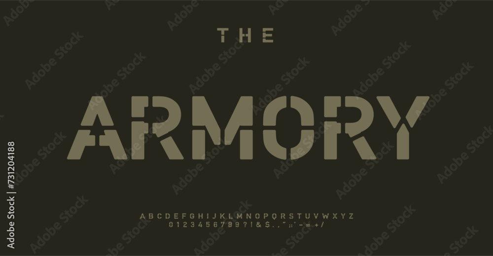 Military stencil alphabet, armory letter set, combat font for striking ...