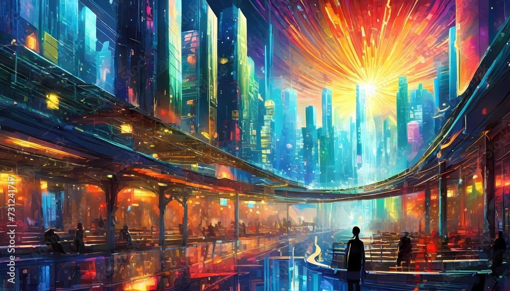 future world colorful world illustration, ai art Stock Photo | Adobe Stock