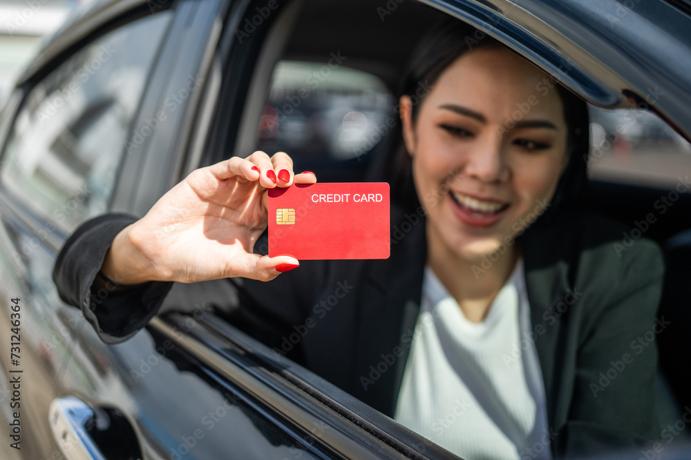 Young beautiful asian business women getting new car. Hand holding ...