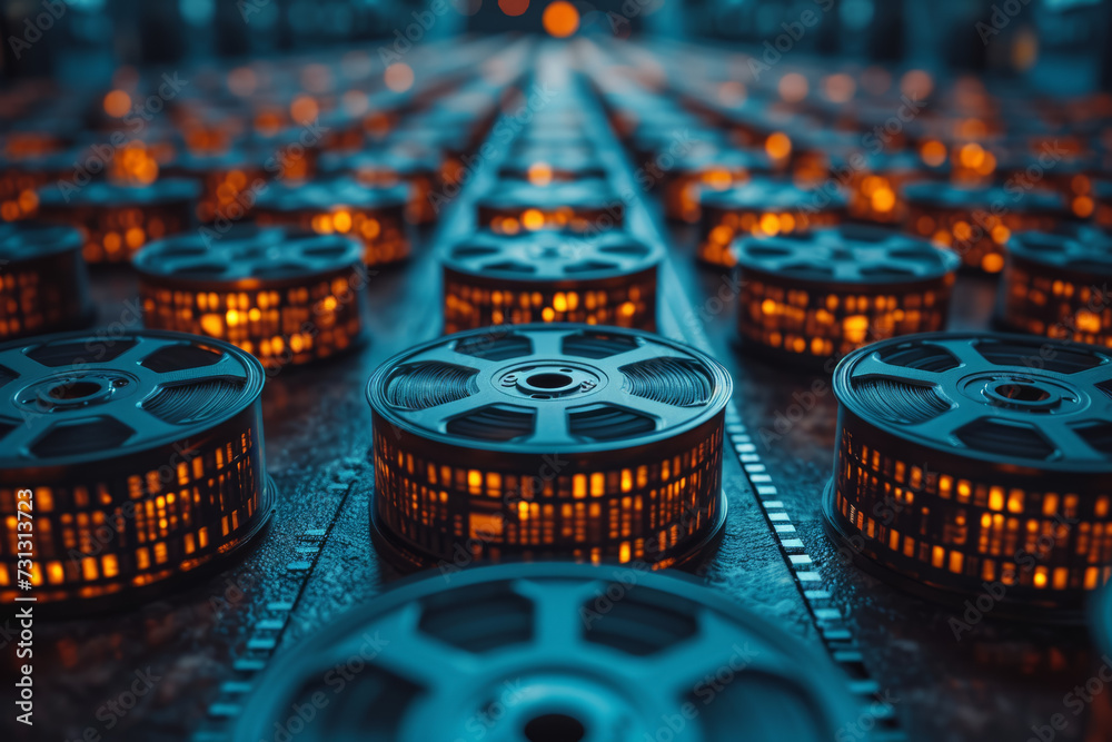 A vintage-style film reel background, featuring frames of classic movie ...