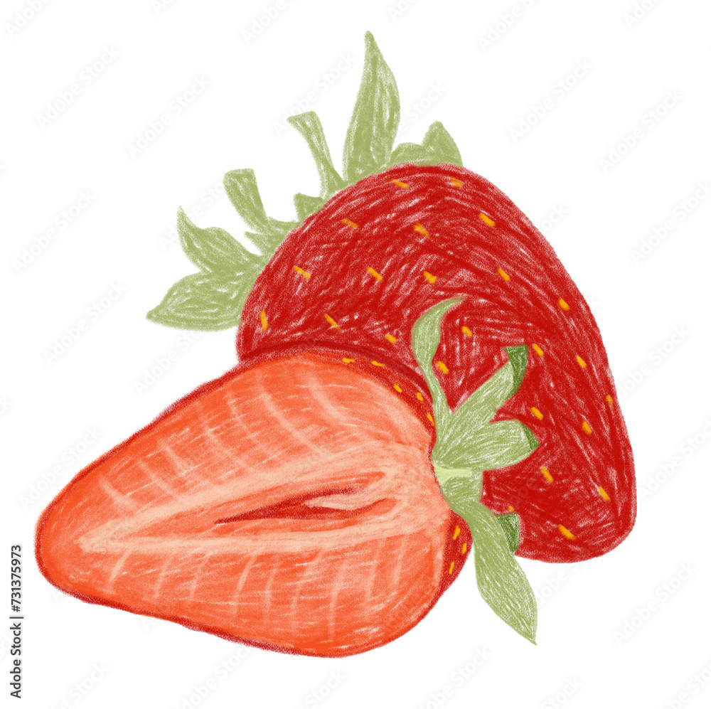 Ilustración de fresas con textura de lápiz de color. Fresas aislada en ...
