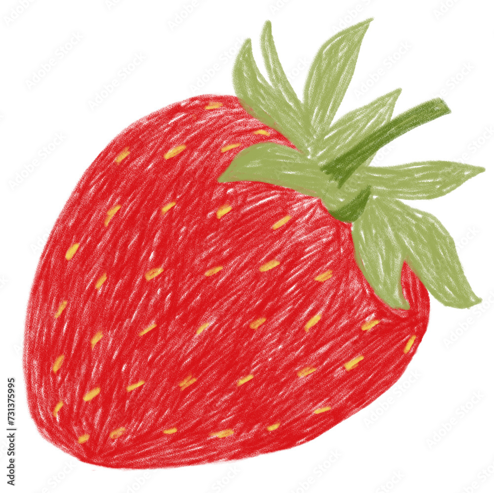 Ilustración de fresa entera con textura de lápiz de color. Fresa ...