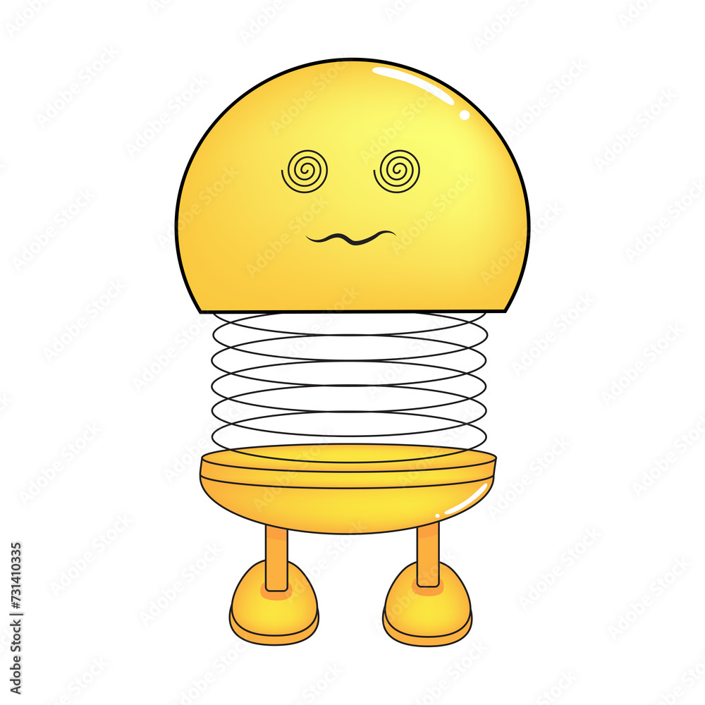 Vector illustration of spiral emoticon with body and legs. Dizzy ...