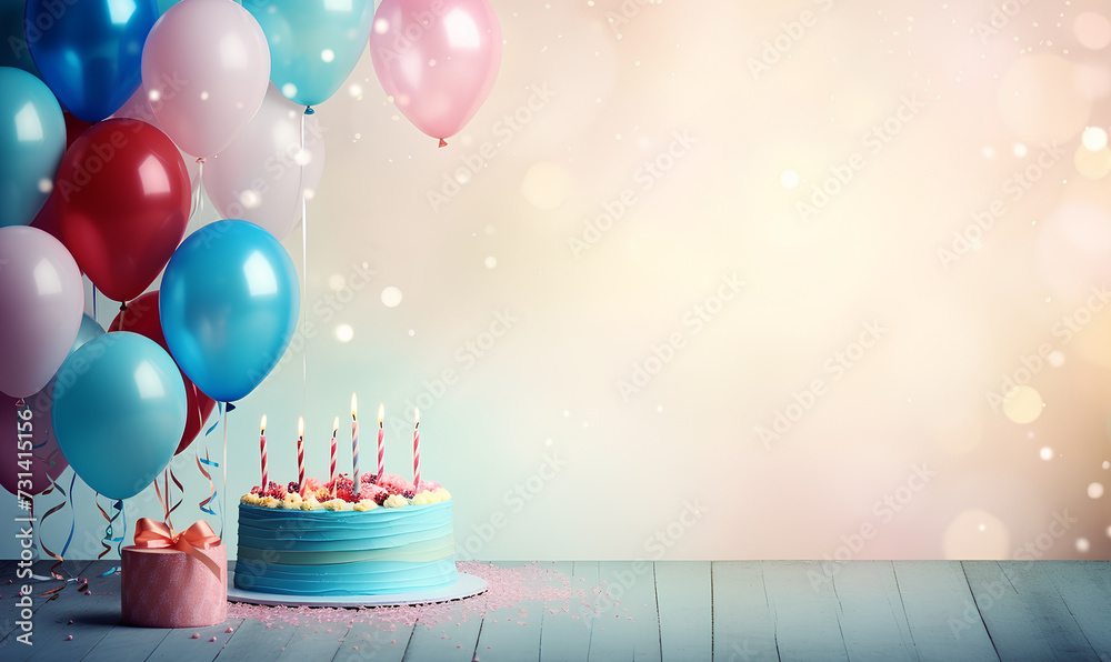birthday cake with candles on a background of colored confetti Stock ...