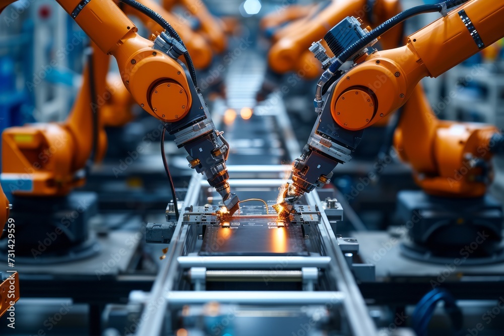 Automated Robotic Arms in Car Manufacturing, A series of automated ...