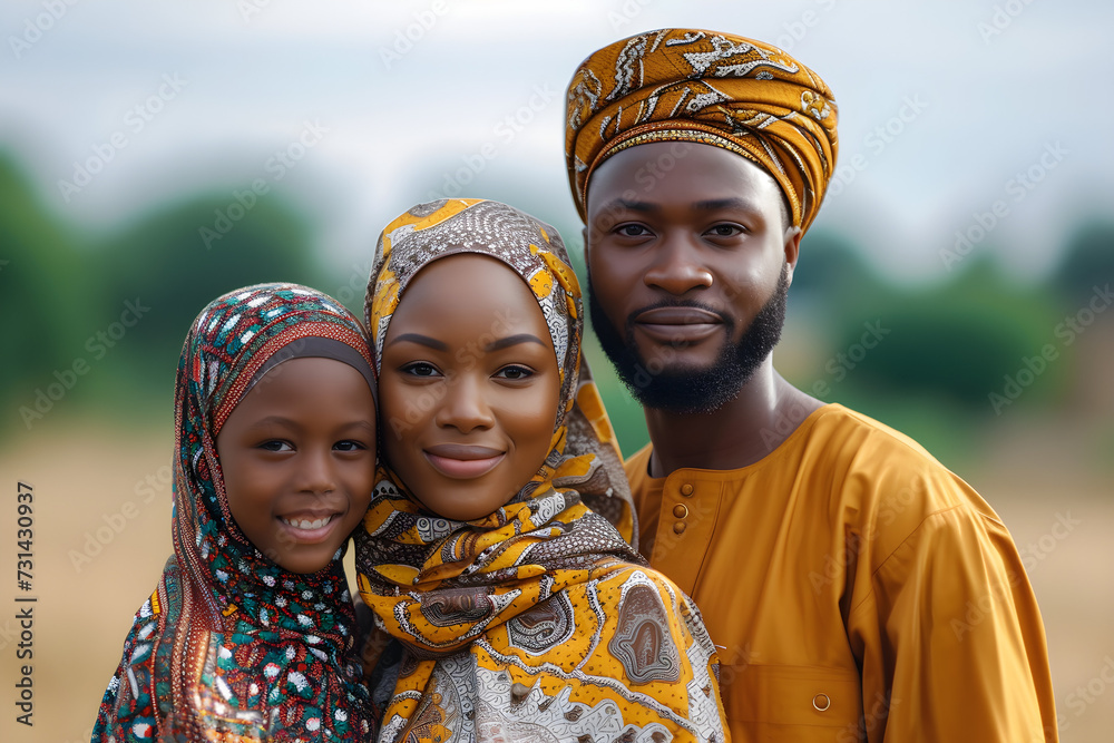 African-American Muslim family wearing traditional clothes and hijab ...