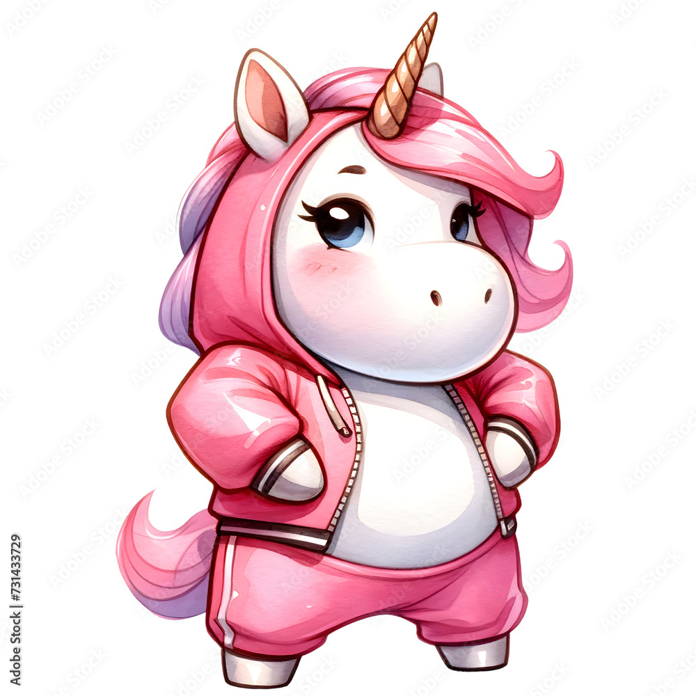Illustration Stock Fat unicorn Watercolor clipart bundle, Collection ...