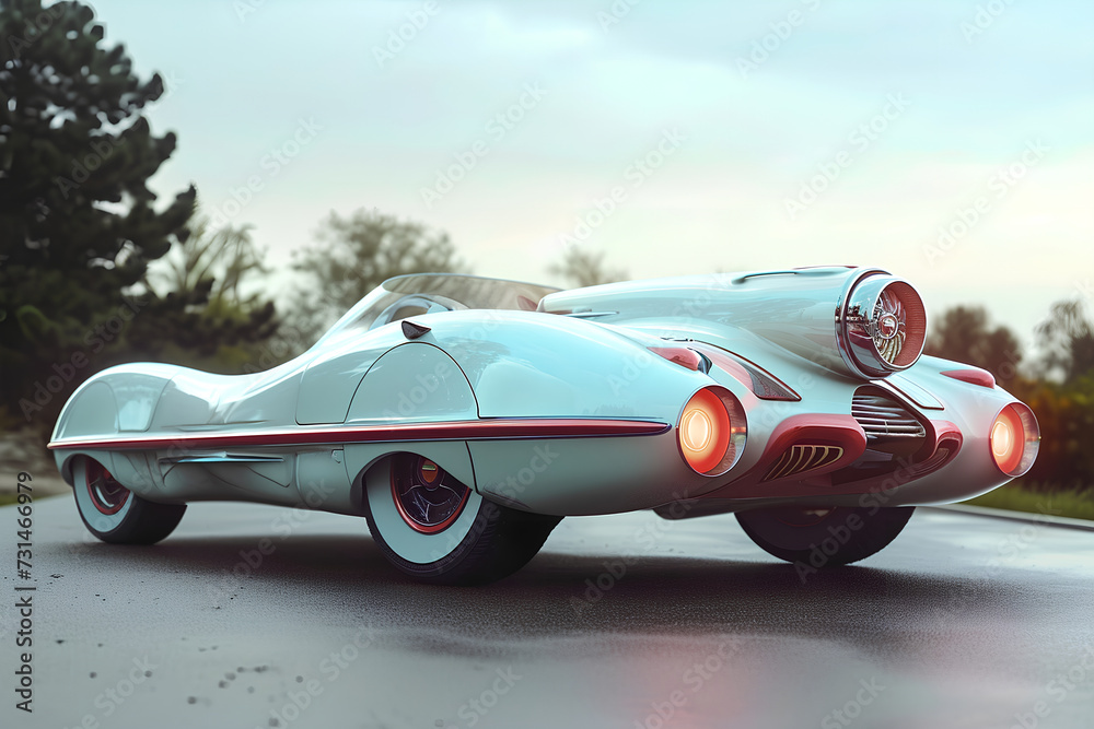 A vehicle with a retro-futuristic aesthetic, blending the charm of ...