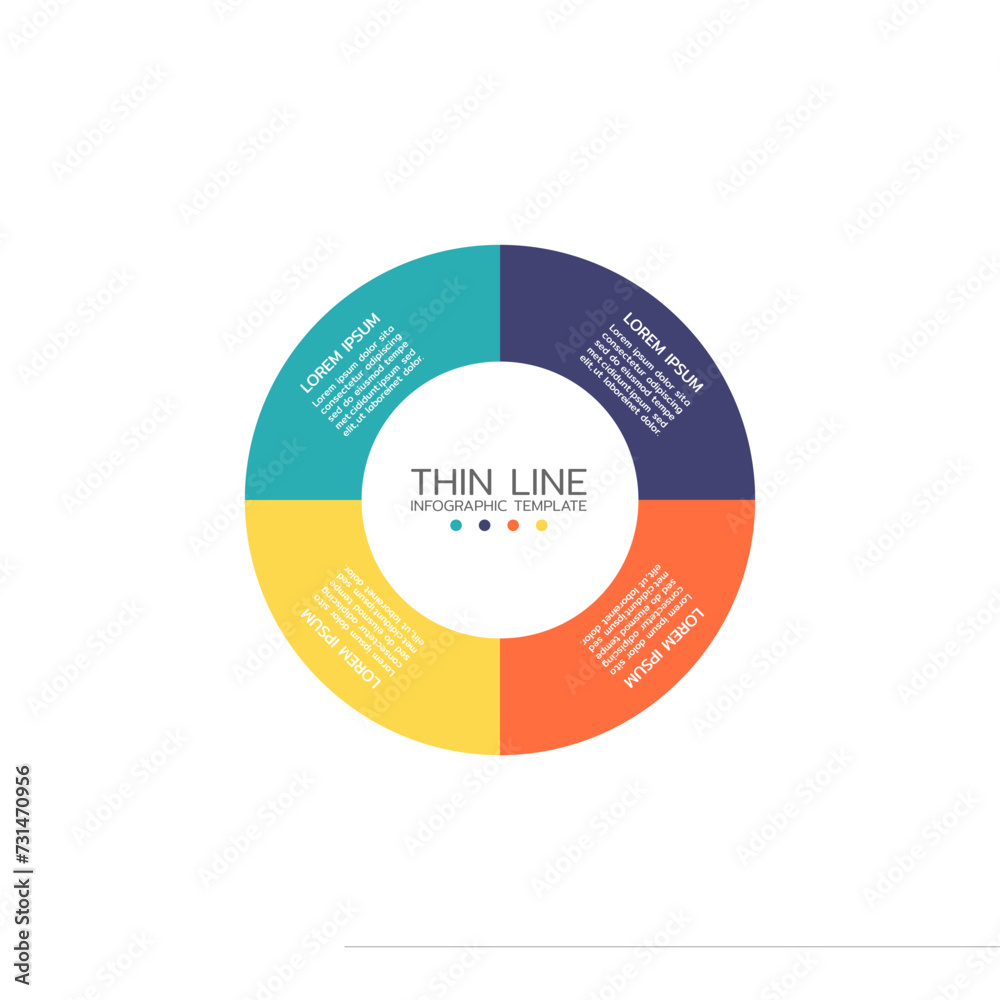 Circular diagram with 4 round elements placed around center. Concept of ...