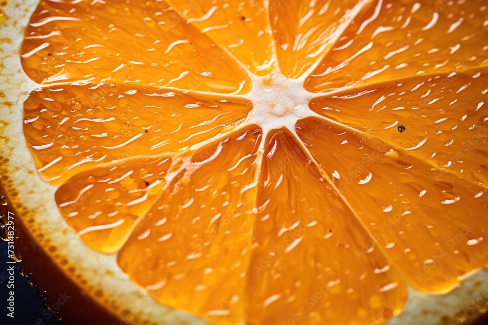 A vibrant, fresh orange cut in half, revealing its juicy segments, with ...