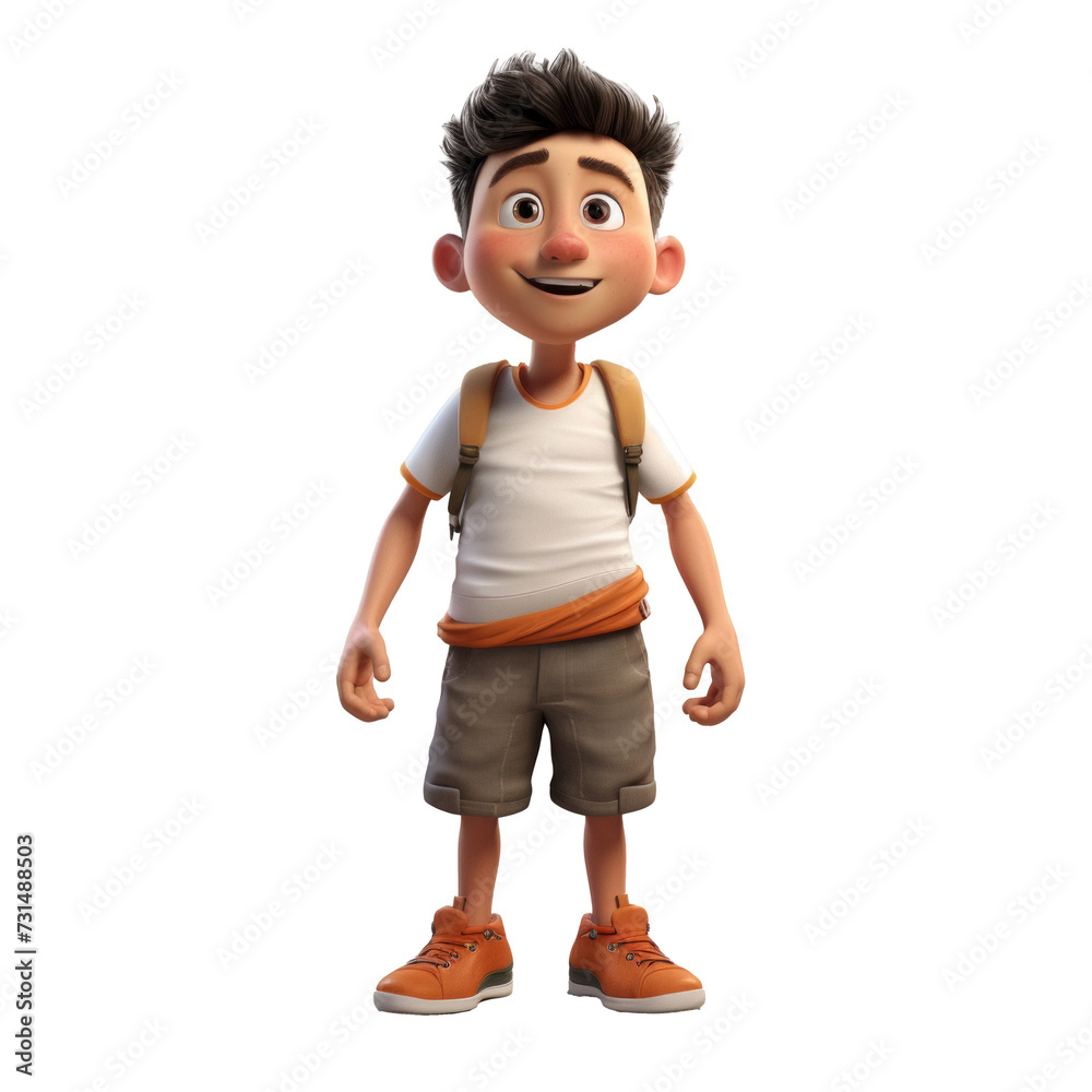 The 3D animation character depicts a young boy with a surprised ...