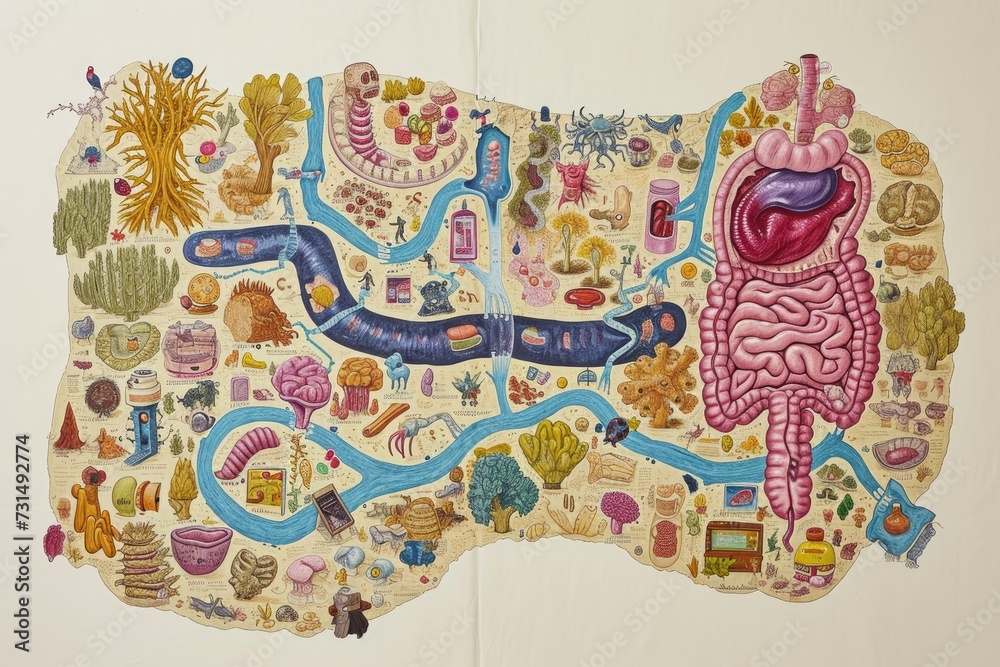 Stock-Foto „Detailed Drawing of a Human Body Map, A walk through the ...