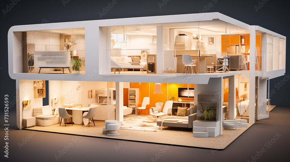 Interior design concept use of modular furniture, movable partitions ...