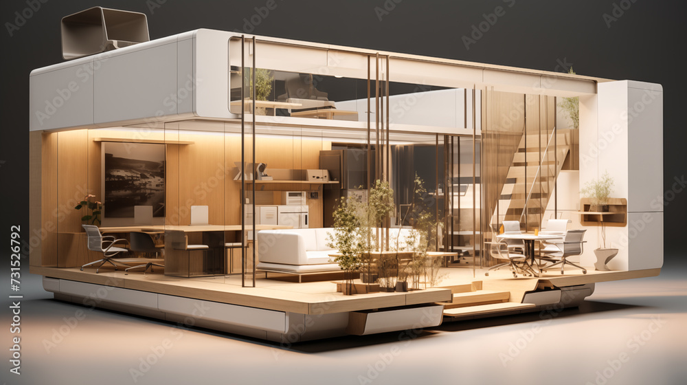 Interior design concept use of modular furniture, movable partitions ...