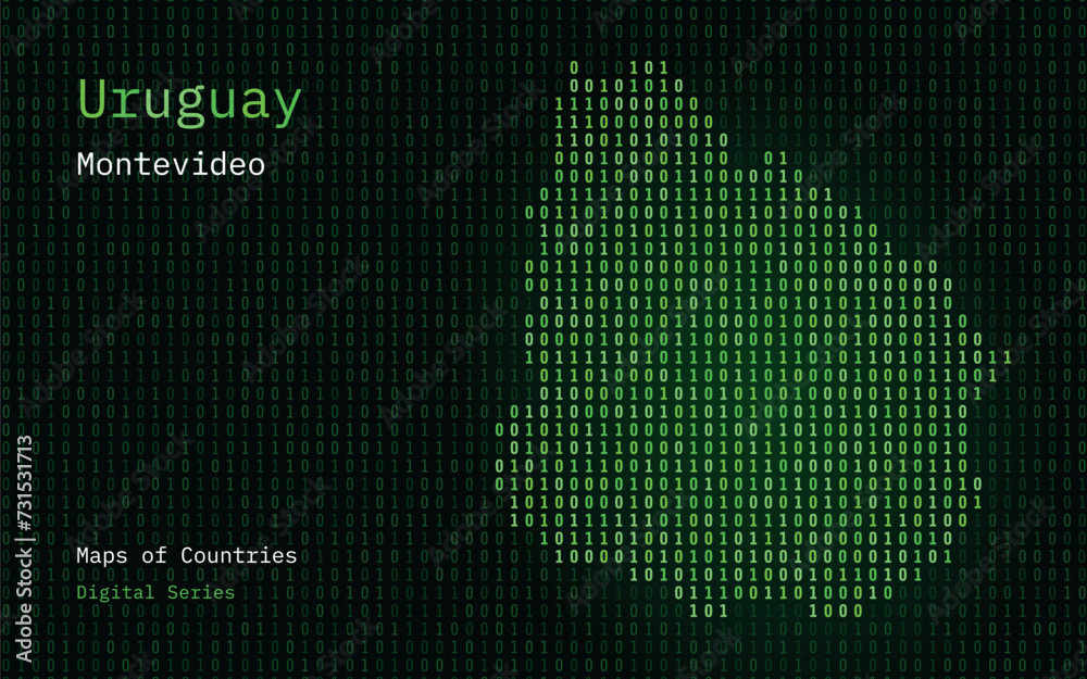 Uruguay Map Shown in Binary Code Pattern. Matrix numbers, zero, one. World Countries Vector Maps ...