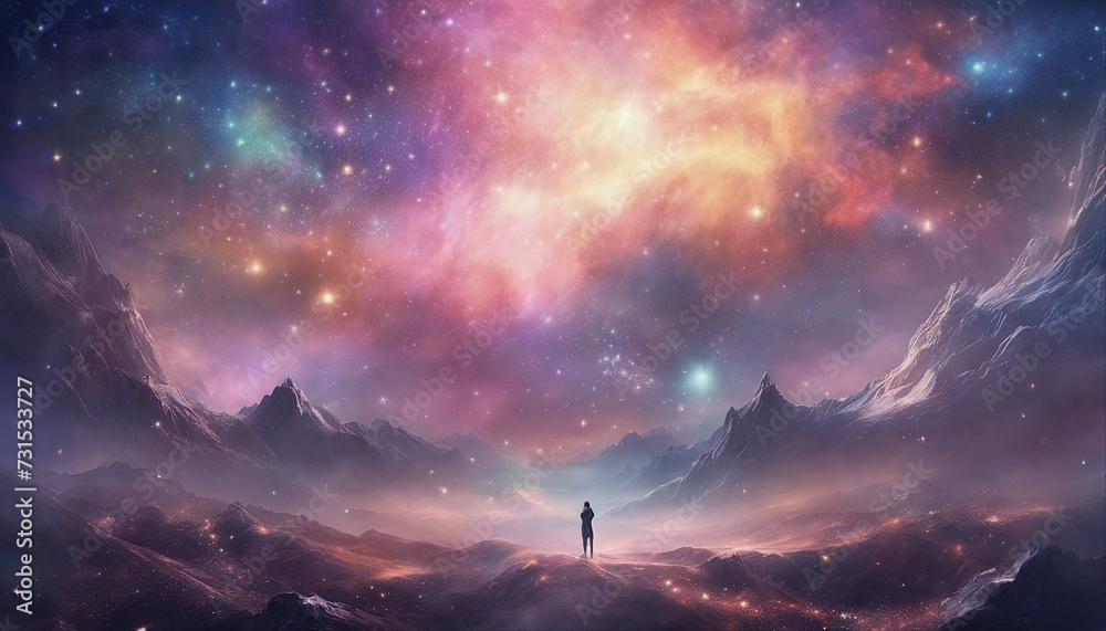 Illustration of Jesus Christ in the Universe of Galaxy, Gazing at the ...