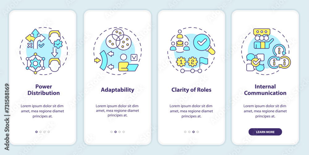 Holacracy benefits onboarding mobile app screen. Distribute authority ...