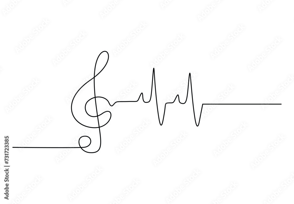 Treble clef in one continuous line drawing. Music key. Isolated on ...