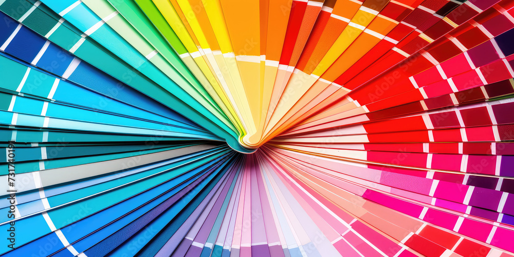 Rainbow Color Swatches Fan. A vibrant color spectrum displayed on a fan ...