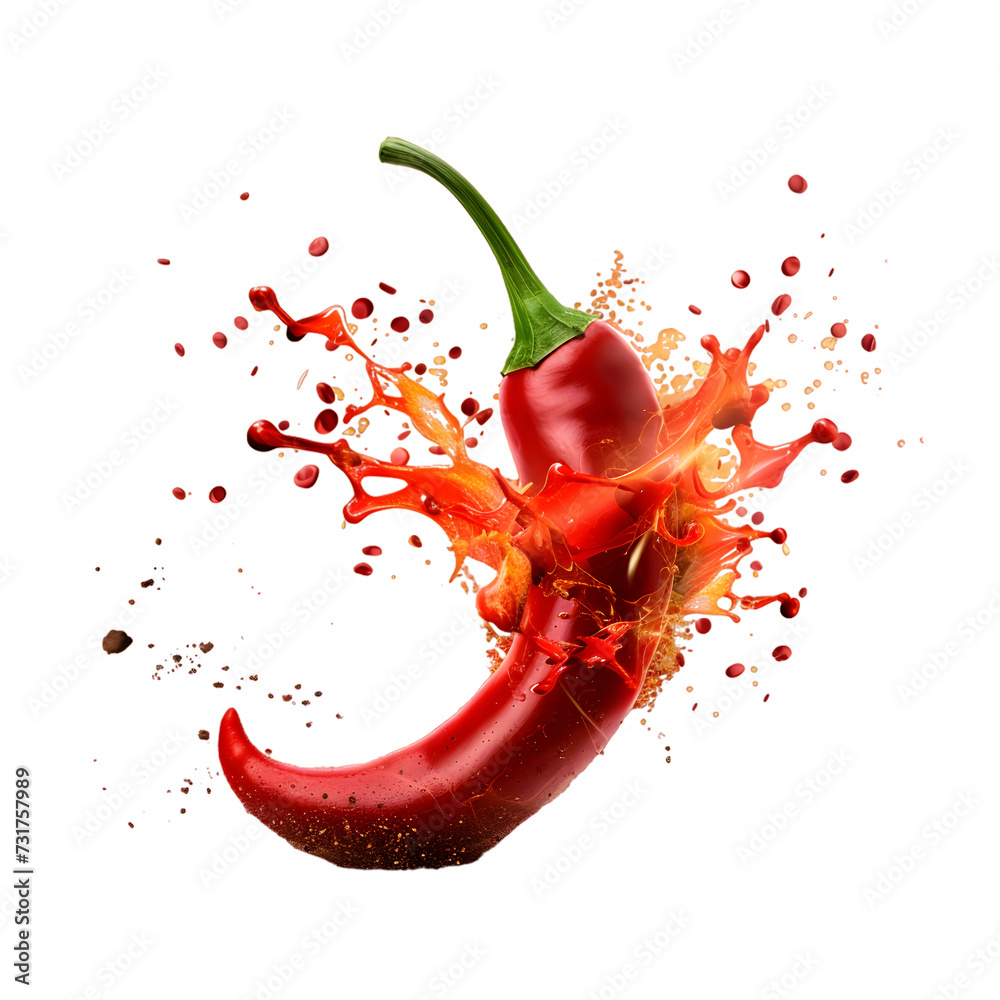 Hot red chili pepper splash explosion on transparent background Stock ...