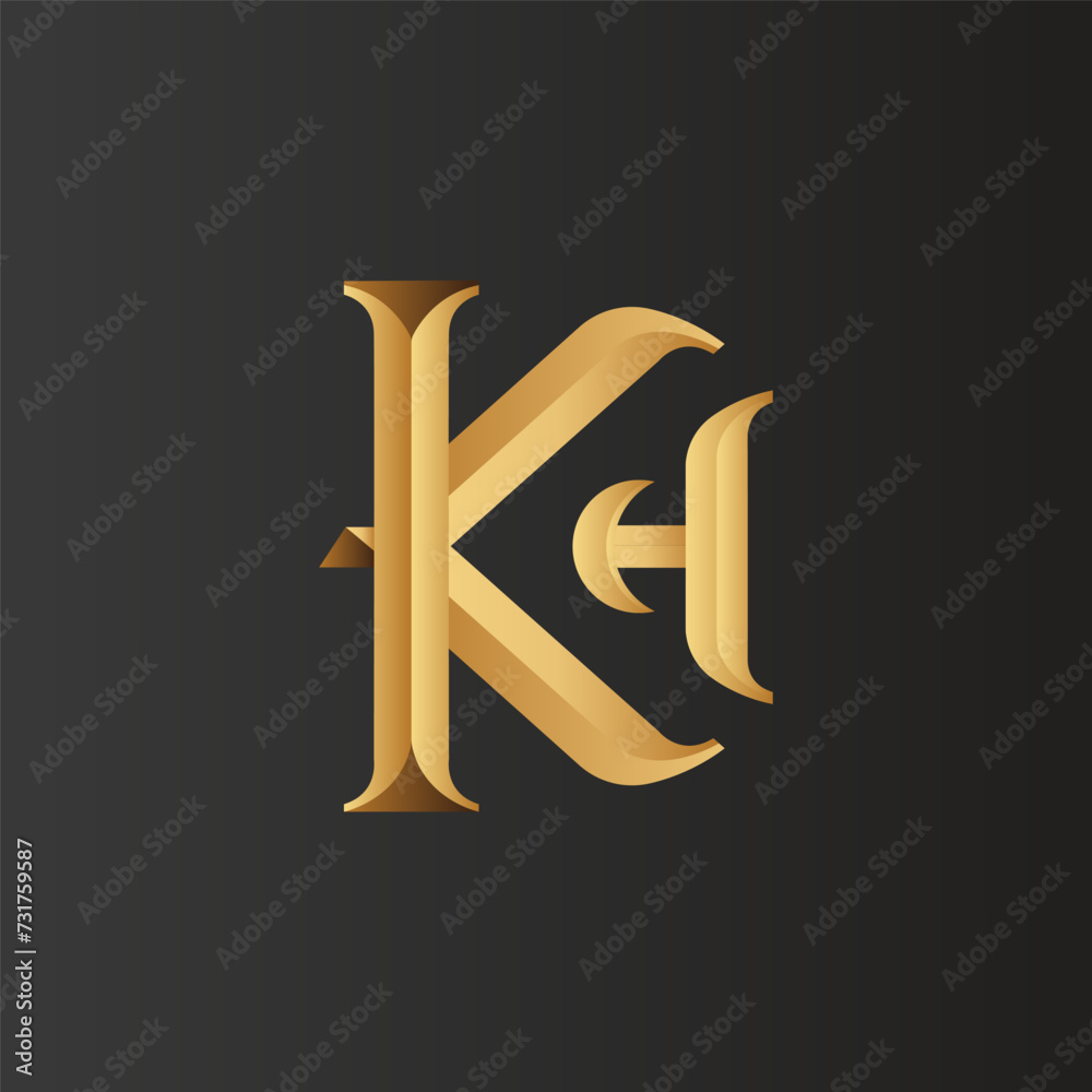 KH lettering logo with golden color combination, vector pro ...