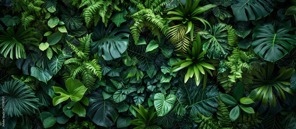 Dark green plants growing in a lush foliage background of tropical ...