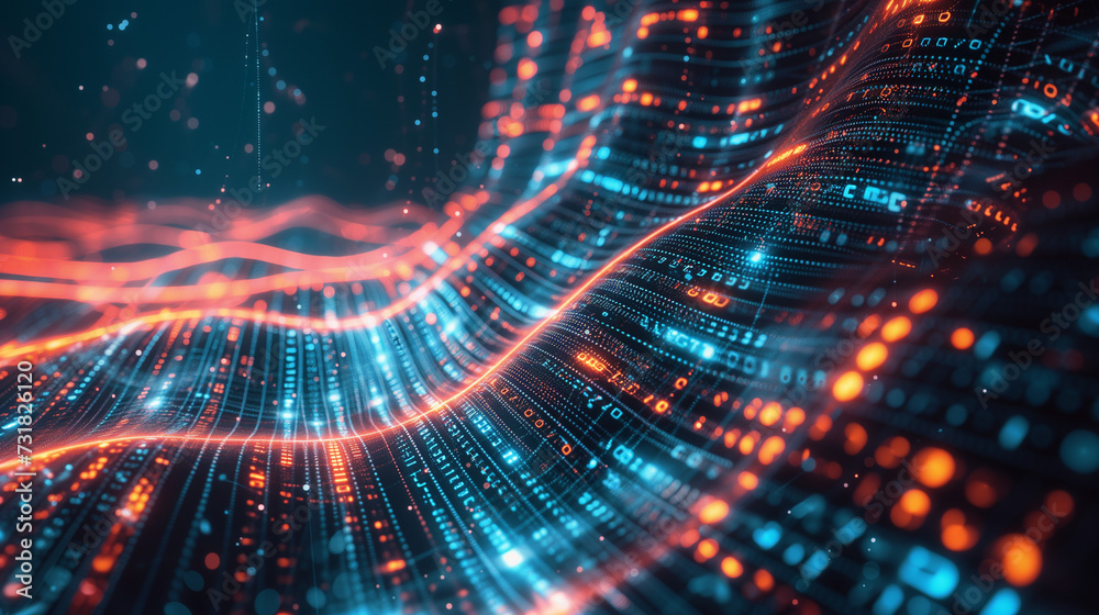 Futuristic visualization of DNA sequencing, digital data and binary code integrating with a ...