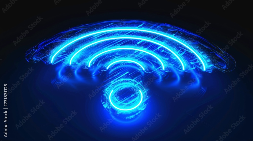 Blue electric frequency circle with 3d effect, representing wireless ...