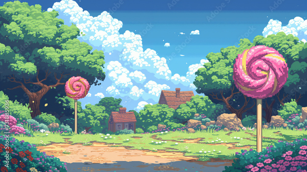 pixel art of lolipop candy dungeon background battle scene in RPG old ...