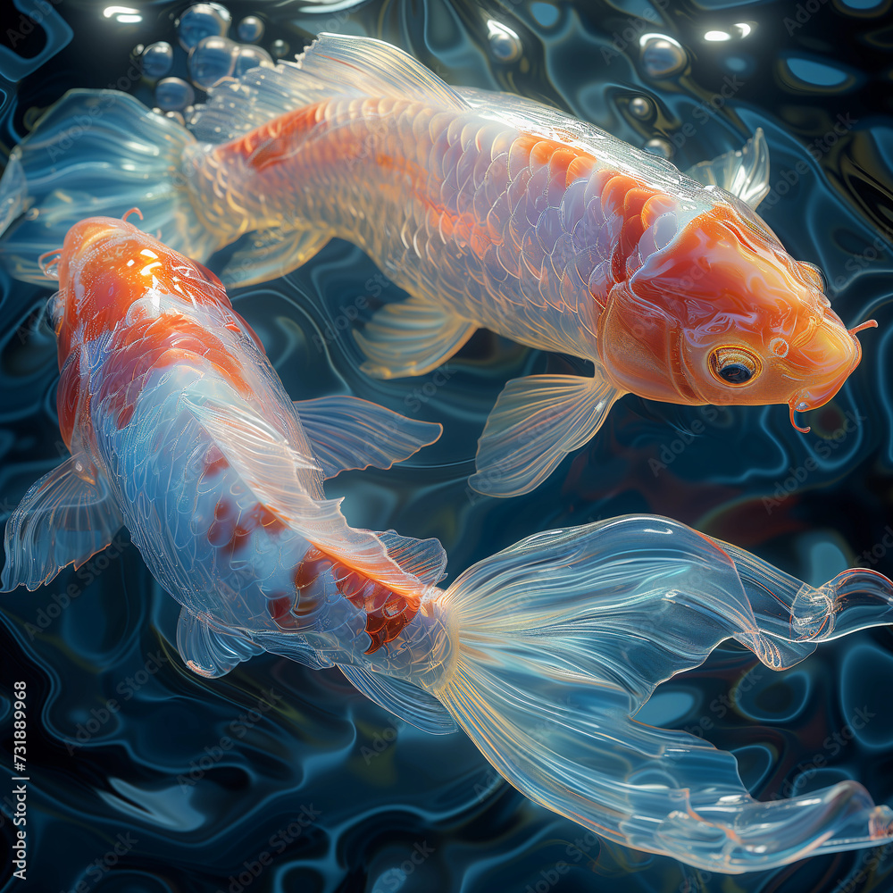 Stock-Illustration „Two Transparent Crystal Koi Fish with Rainbow Color ...