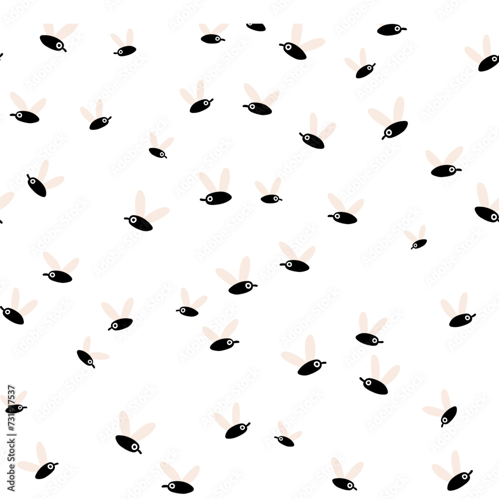 Flies seamless pattern. Funny simple hand-drawn characters in a comic ...