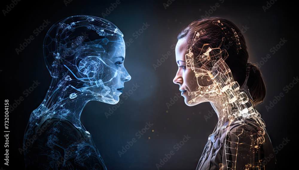 Man vs AI concept created with Generative AI technology Stock Illustration | Adobe Stock