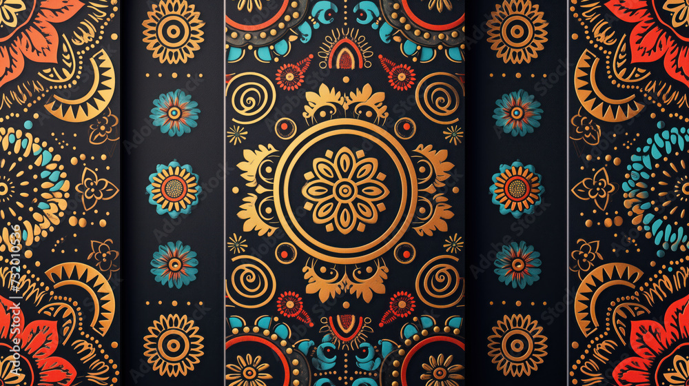 Seamless Hindi ethnic pattern, hand-painted details with black ...