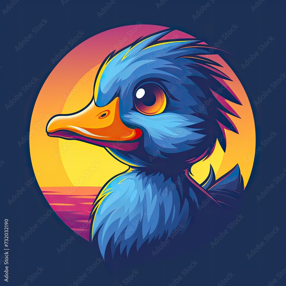 flat logo of Cute duck cartoon vector icon illustration. animal nature ...