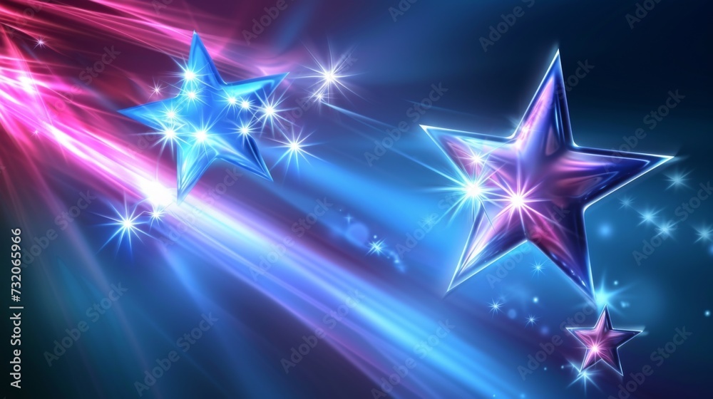 Dynamic image of shining stars with radiant light rays on a vibrant ...