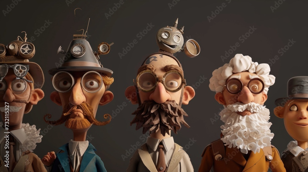 Cartoon digital avatar of a group of eccentric inventors from different ...