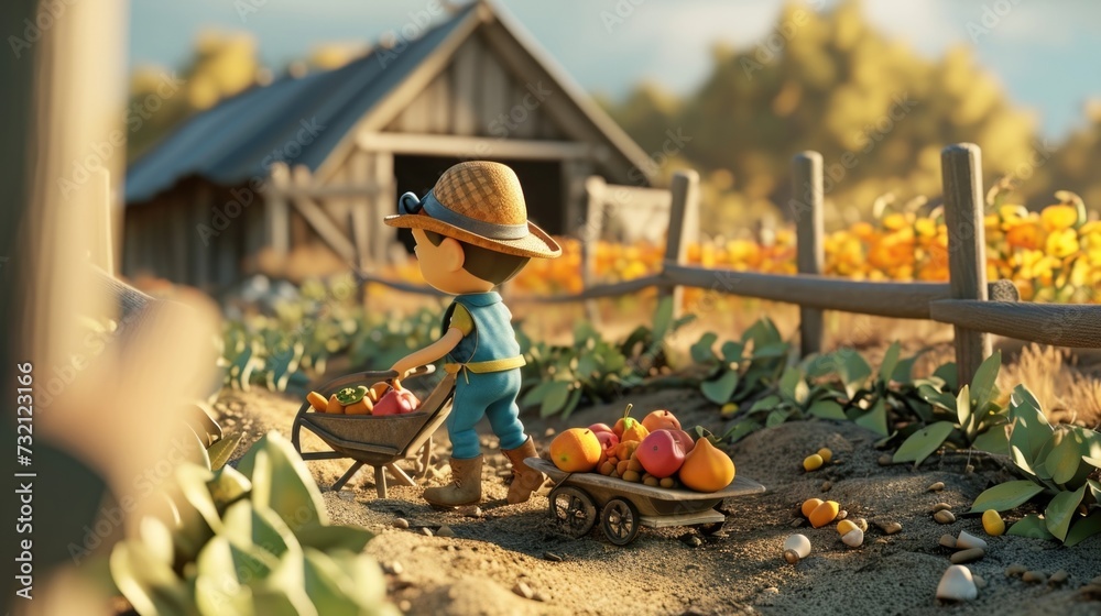 Cartoon digital avatar of Farmhand Finn a young farmer with a ...