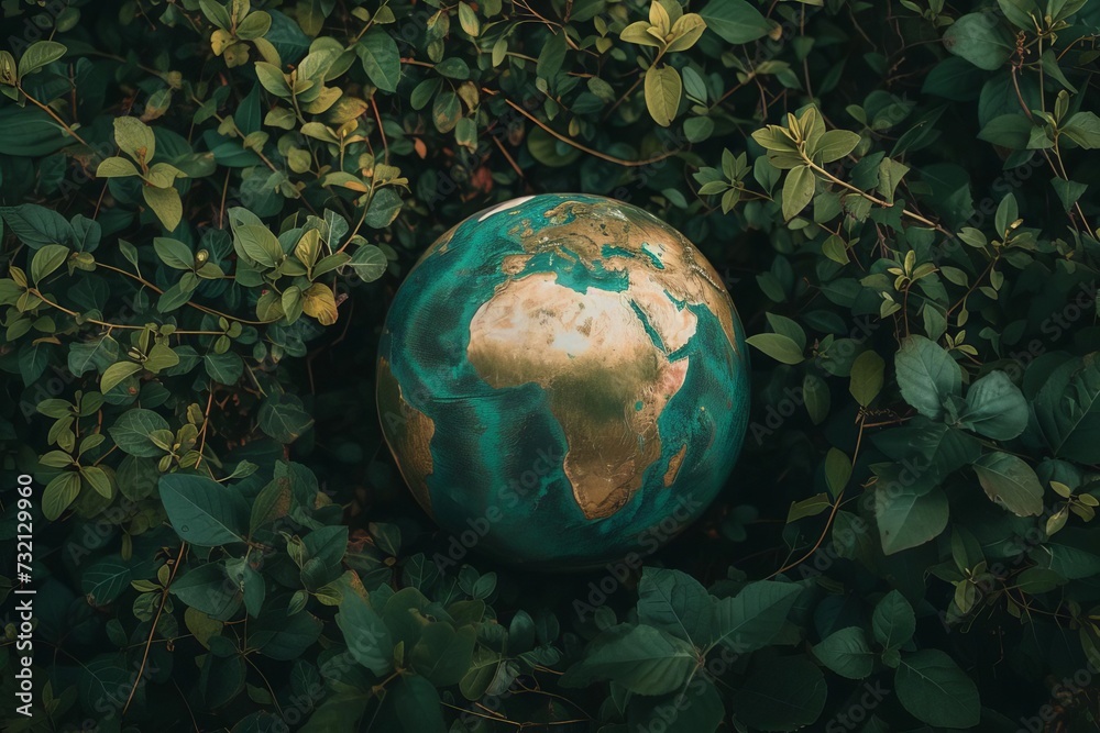 Globe encircled by lush greenery Representing environmental awareness ...