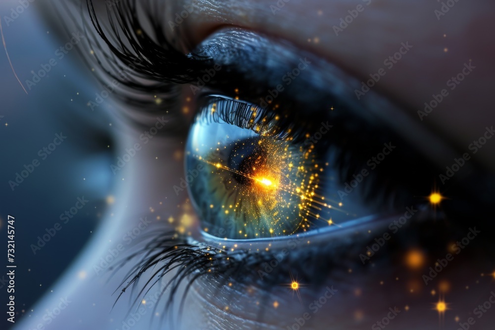 Human Cyborg AI Eye epithelial laser in situ keratomileusis. Eye iris ...
